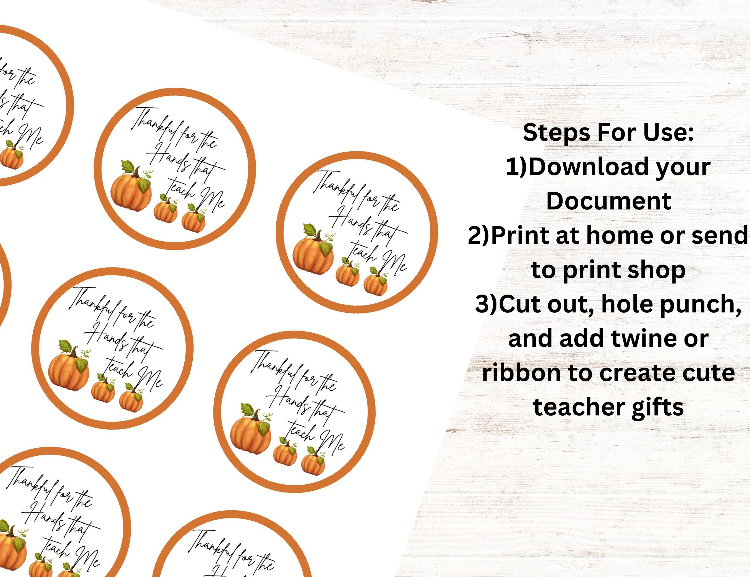 Thankful for the Hands That Teach Me Tags, Printable Thanksgiving ...