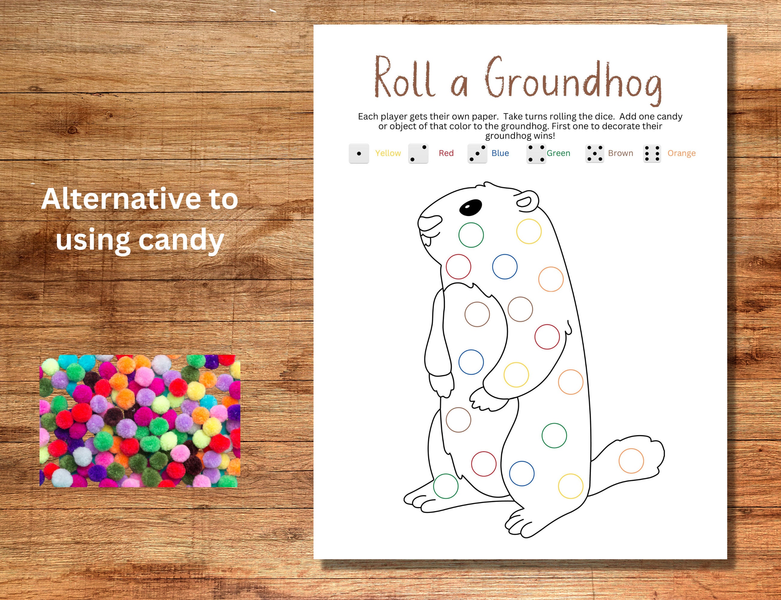 Roll A Groundhog, Groundhog Day Game, Candy Dice Game, Groundhog Day ...