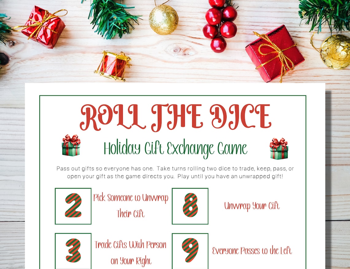 Christmas Gift Exchange Dice Game, Roll the Dice Holiday Gift Exchange Game, Christmas Party ...