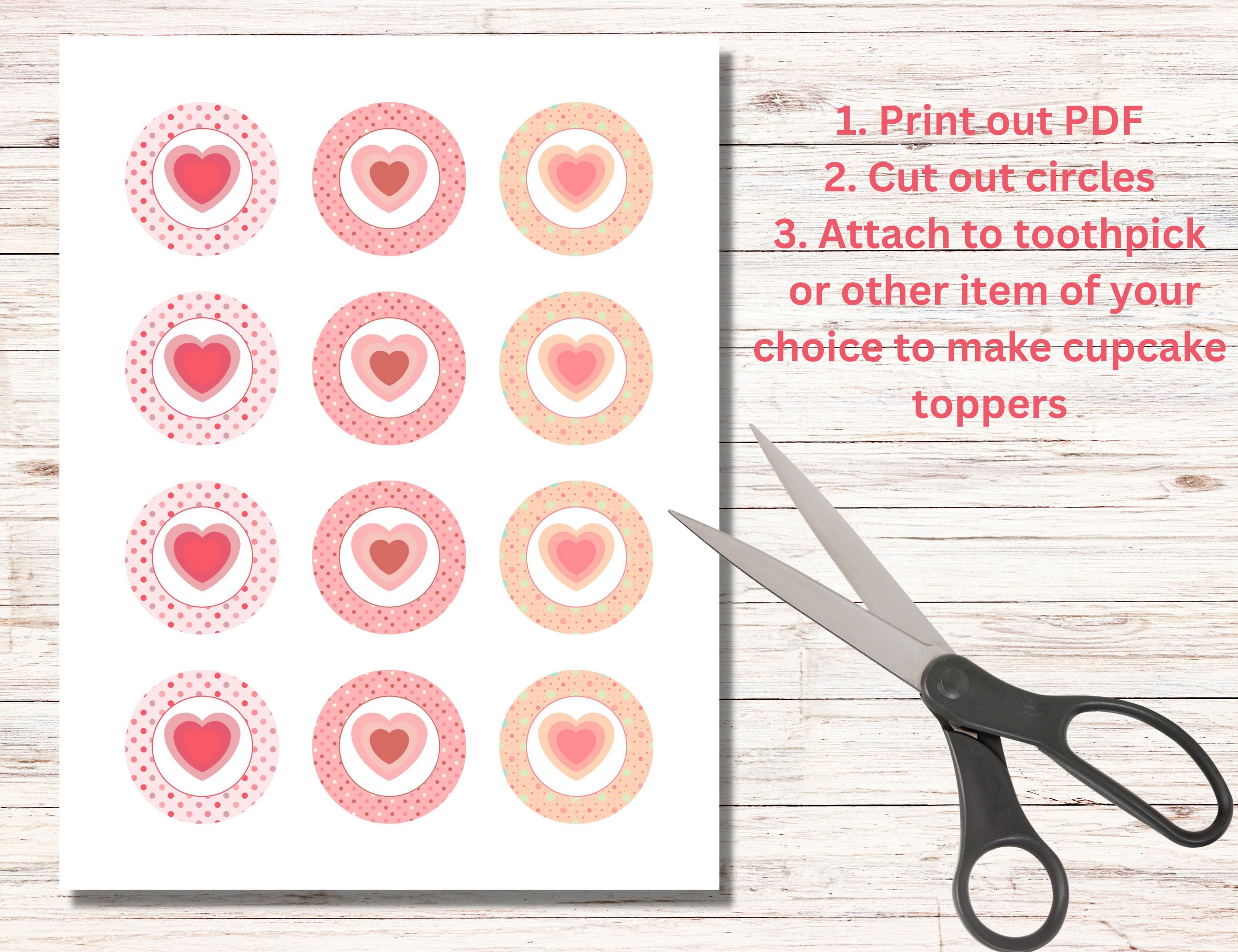 Valentines Day Cupcake Toppers Printable Heart Cupcake Toppers