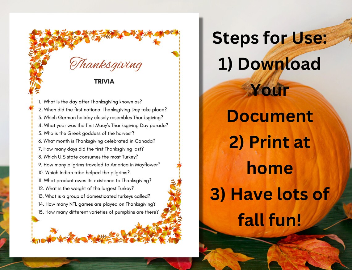 Thanksgiving Trivia Game, Thanksgiving Printable Game, Friendsgiving ...
