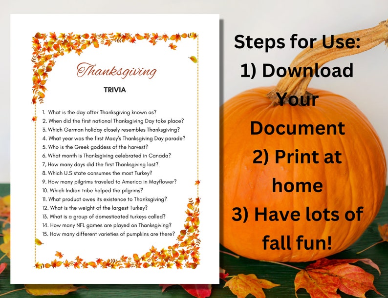 Thanksgiving Trivia Game, Thanksgiving Printable Game, Friendsgiving ...