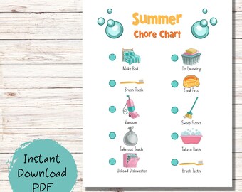 Chore Chart for Kids / Printable Bedroom Cleaning Checklist With ...