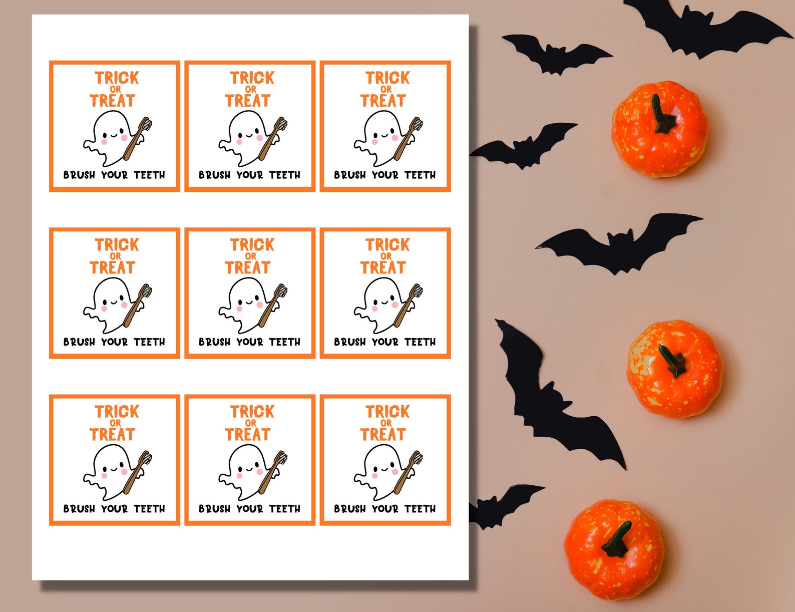 Trick or Treat Brush Your Teeth Tags, Halloween Printable Treat Tags ...