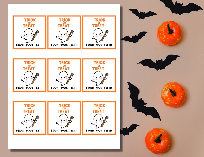 Trick or Treat Brush Your Teeth Tags, Halloween Printable Treat Tags ...