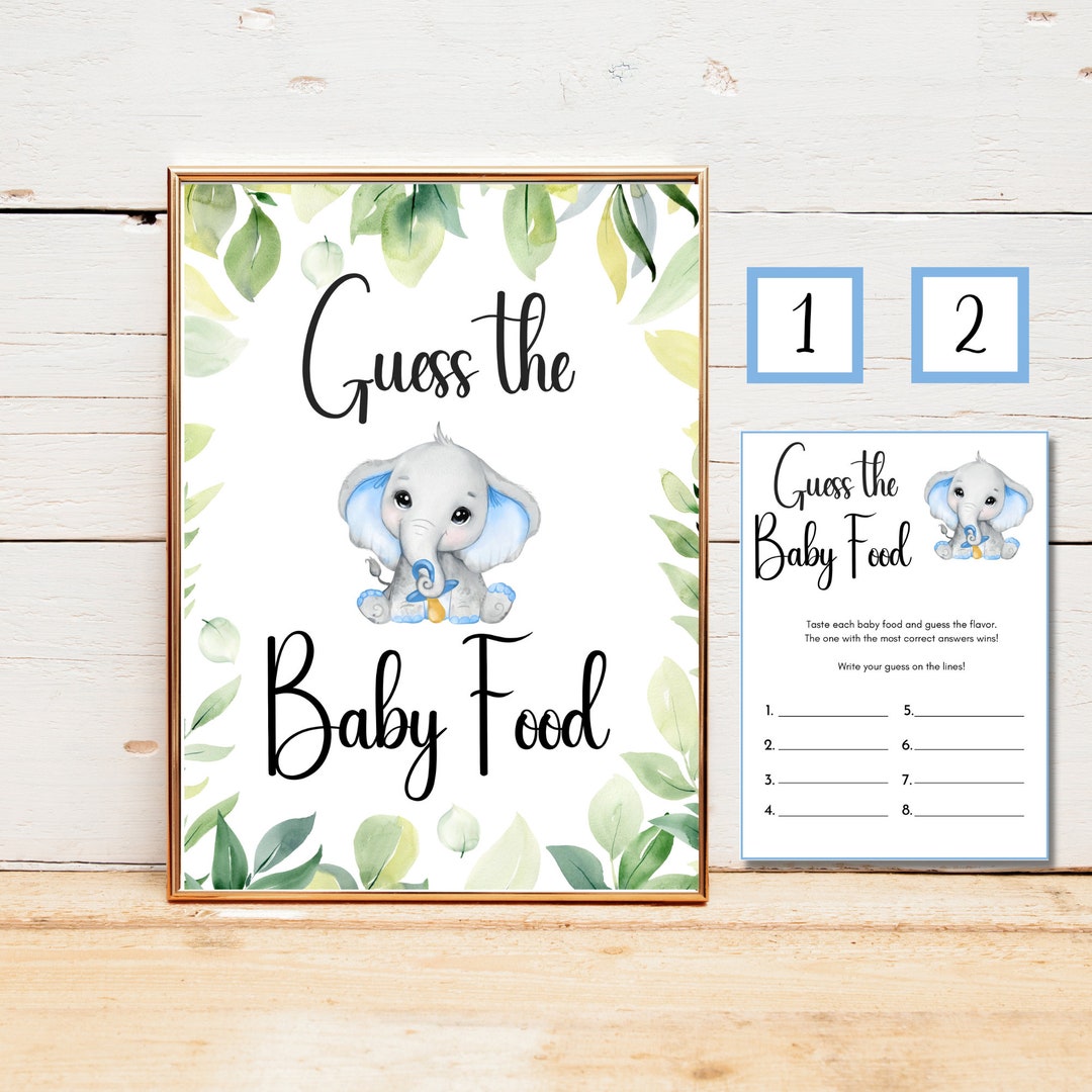 Guess the Baby Food Game, Elephant Baby Shower, Baby Shower Game, Baby ...