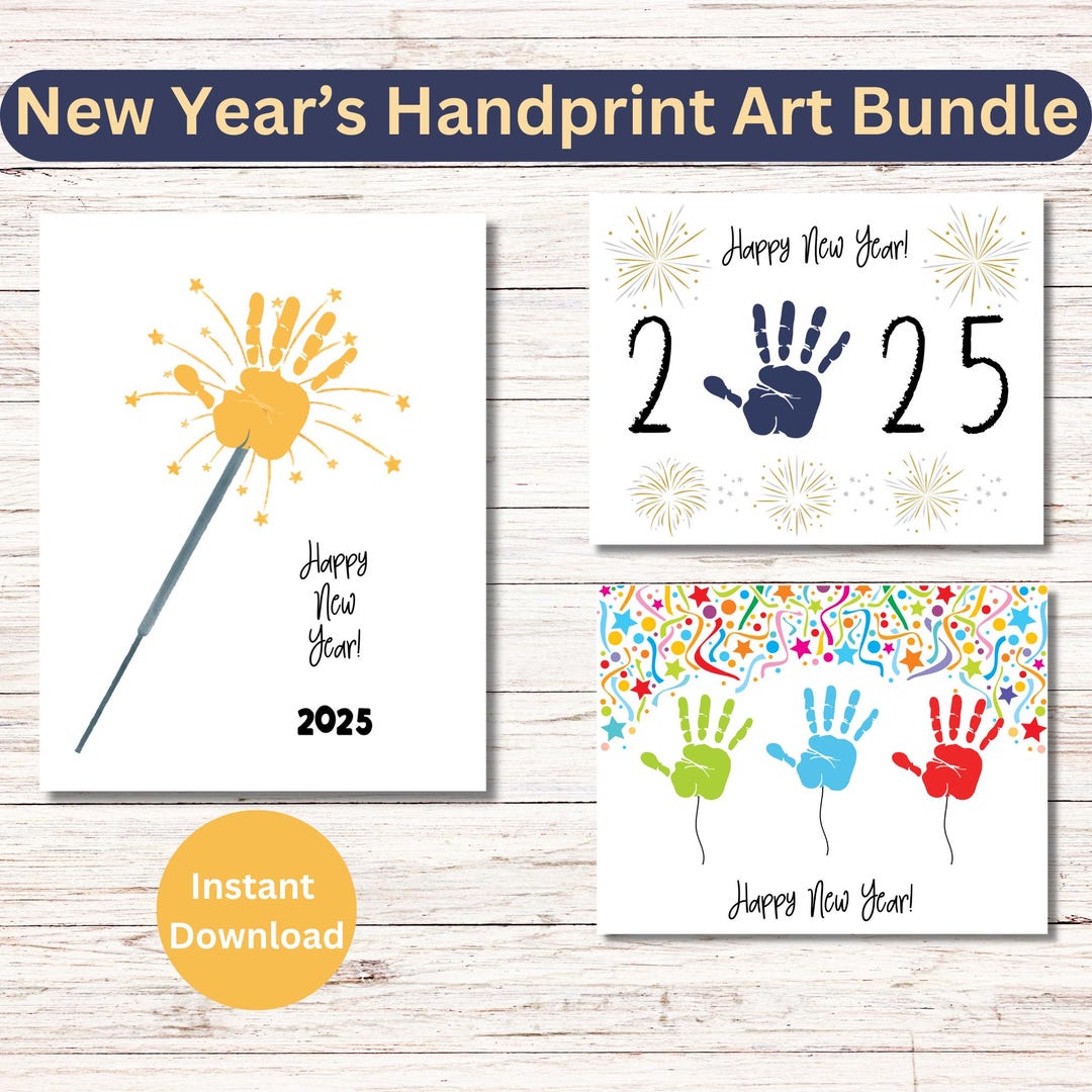 2025 New Years Handprint Craft Bundle, Printable New Years Handprint ...