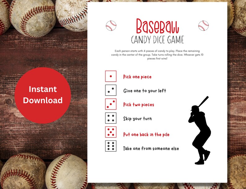 Baseball Candy Dice Game Baseball Themed Game Birthday Party - Etsy