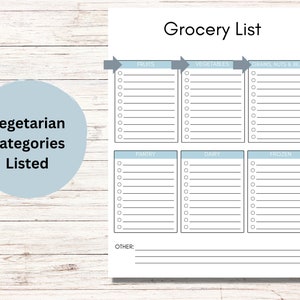 Vegetarian Grocery List | Printable Grocery List | Weekly Grocery List ...