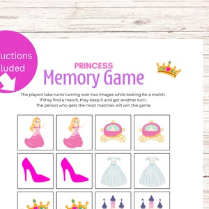 Princess Memory Matching Game, Princess Preschool Game - Etsy