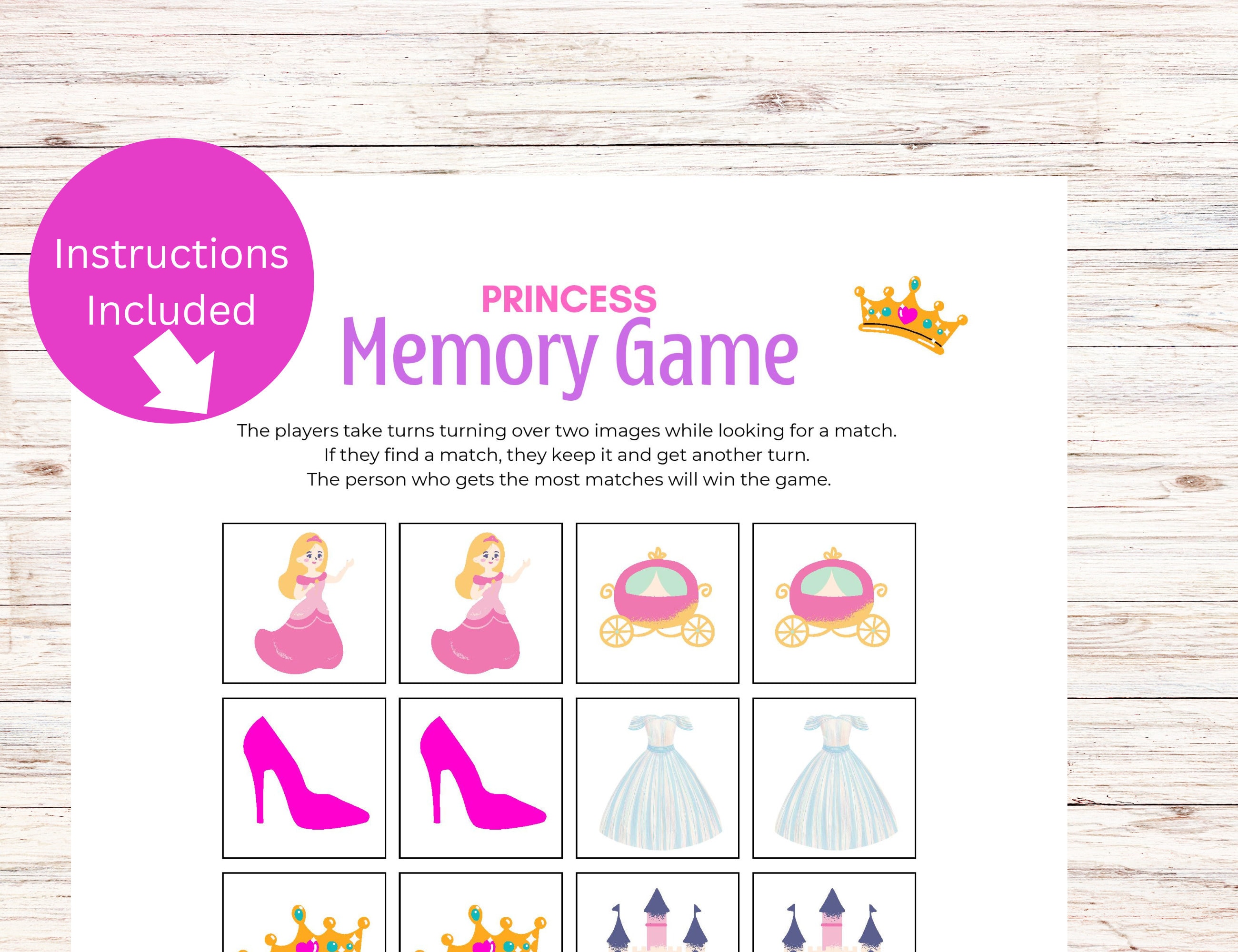 Princess Memory Matching Game, Princess Preschool Game - Etsy
