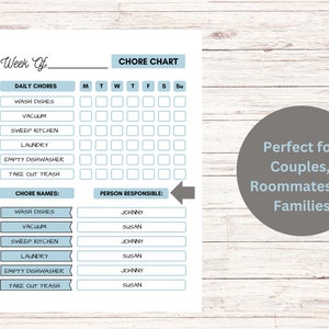 Chore Chart Printable, Daily Chore Chart, Couples Chore Chart, Family ...