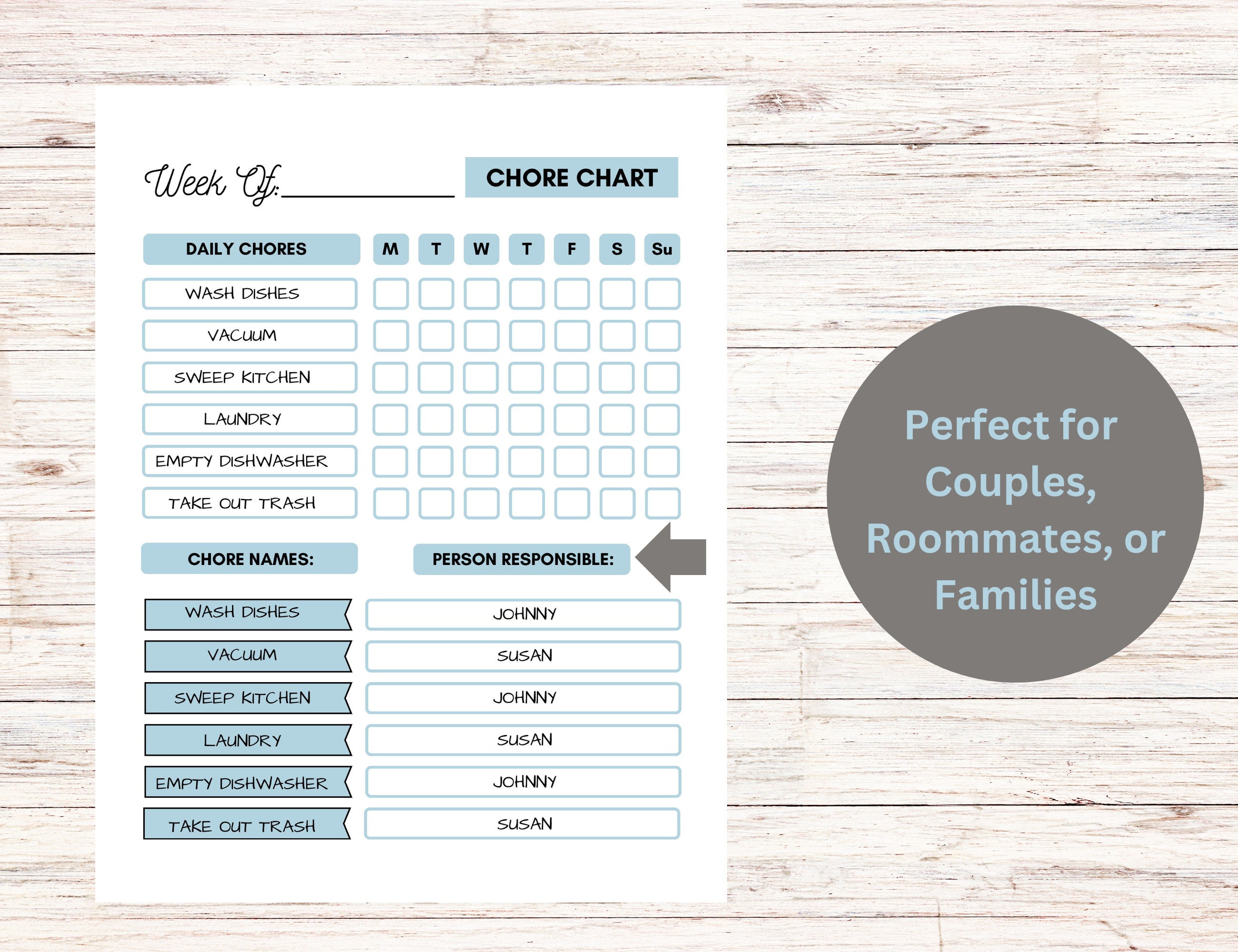 Chore Chart Printable, Daily Chore Chart, Couples Chore Chart, Family ...