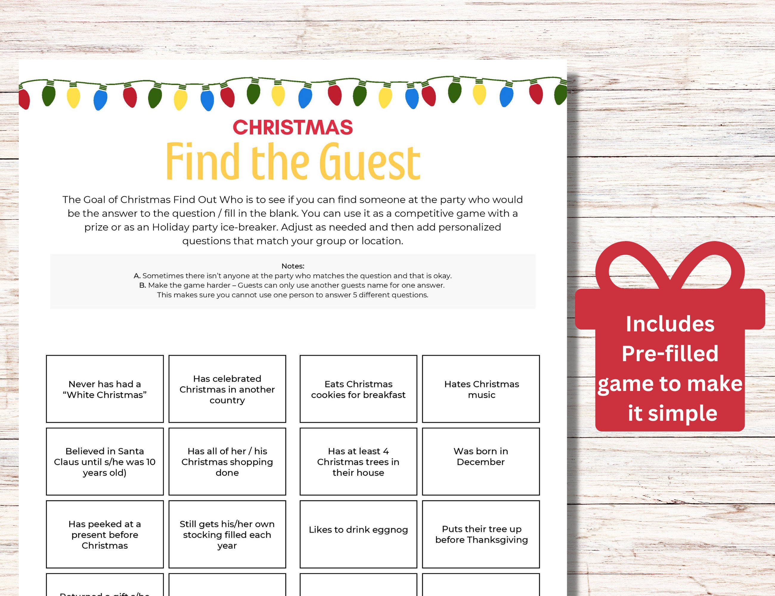 Christmas Find the Guest Game, Find Out Who Game, Christmas Party ...