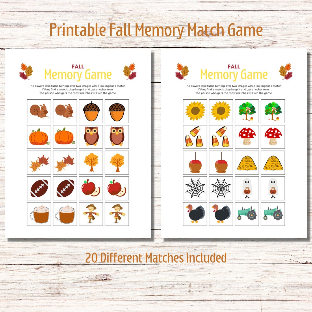 Fall Memory Matching Game, Printable Fall Games for Kids - Etsy