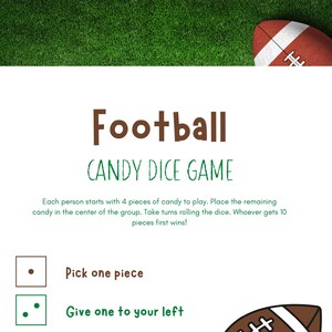 Football Candy Dice Game, Football Party Games for Kids, Birthday Party ...