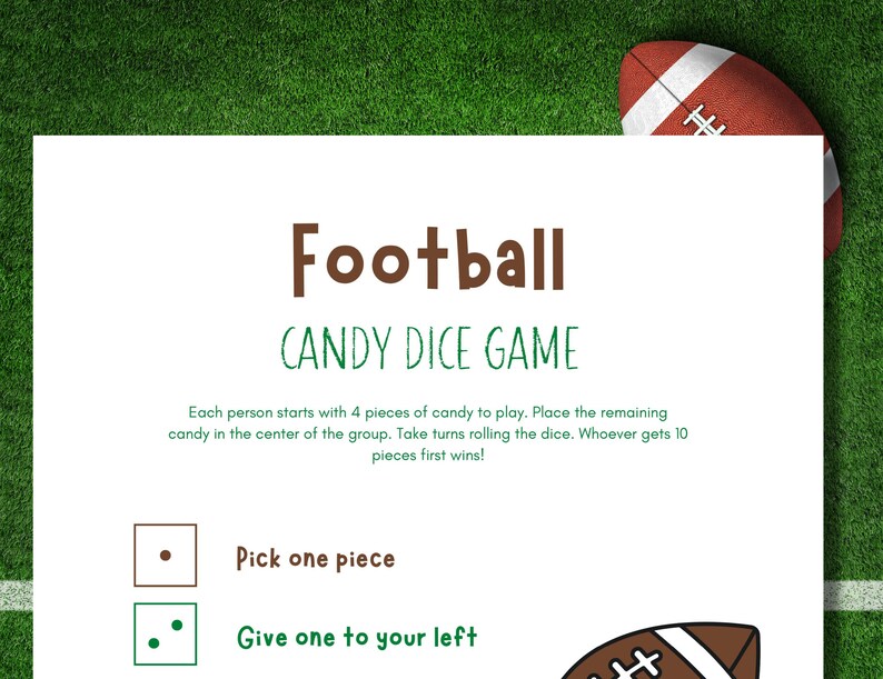Football Candy Dice Game, Football Party Games for Kids, Birthday Party ...