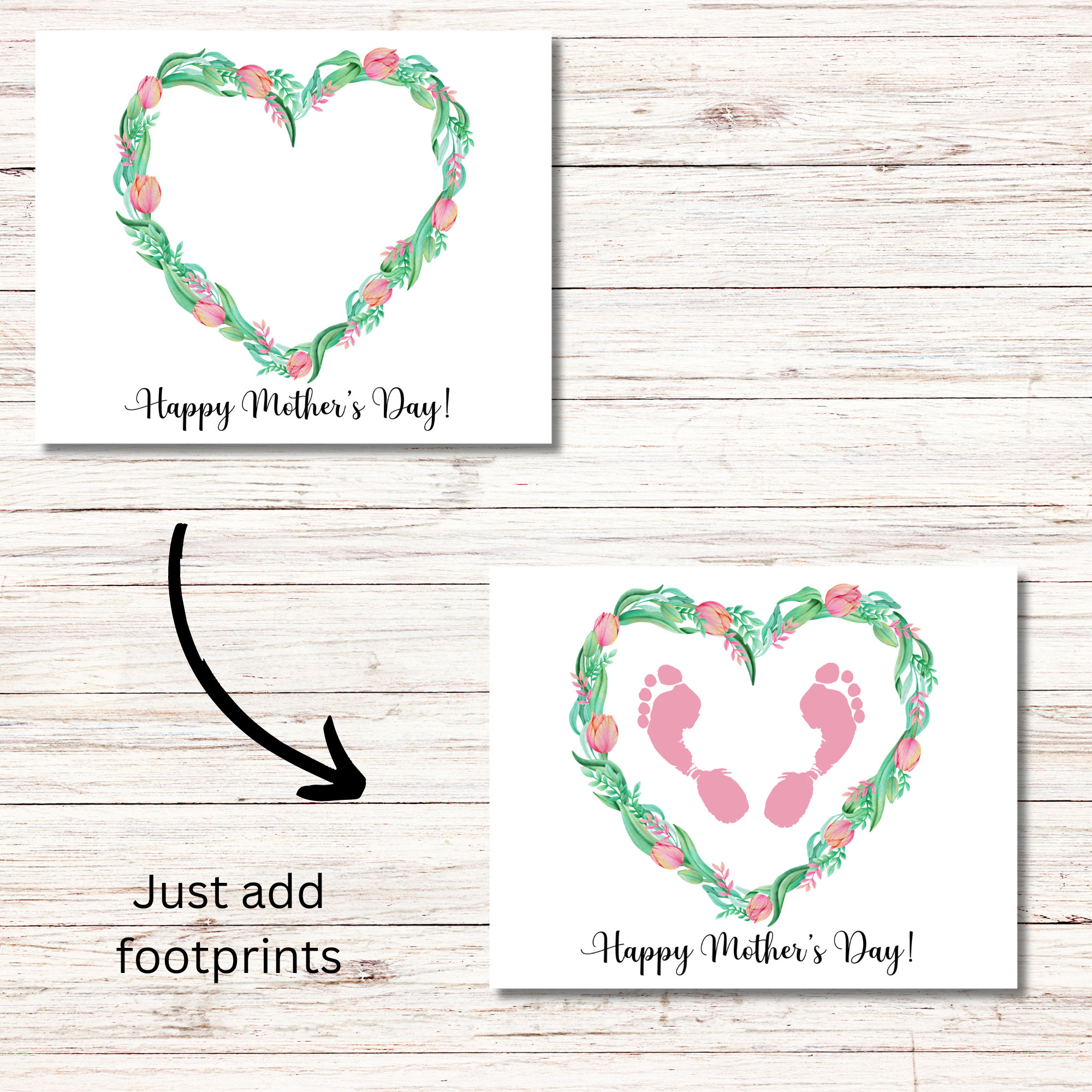 Mother's Day Printable Footprint Art, Mother's Day Handprint Craft ...