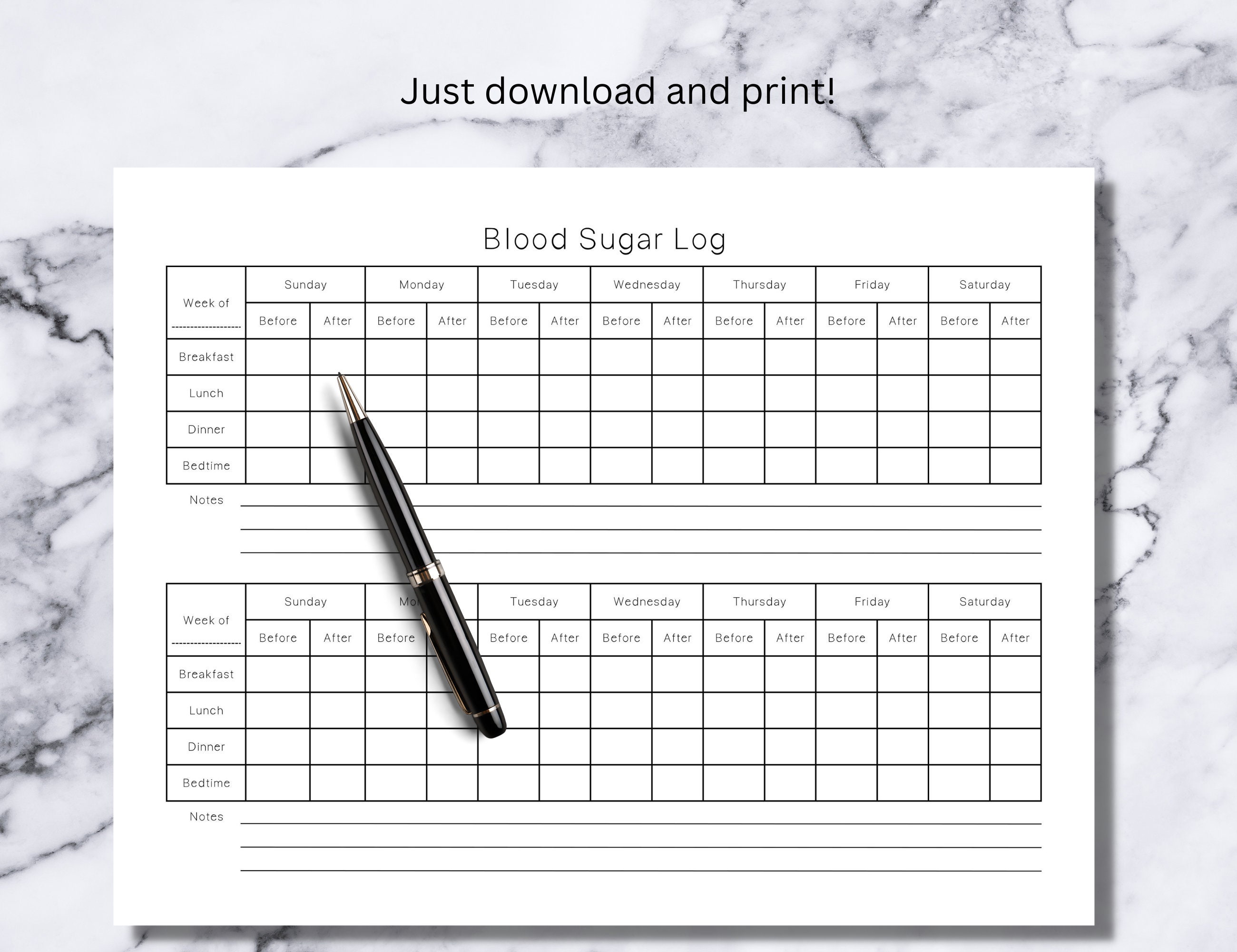 Blood Sugar Log, Blood Sugar Tracker, Glucose Tracker Printable ...