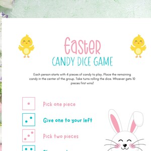 Easter Candy Dice Game, Printable Easter Game, Dice Games for Kids ...