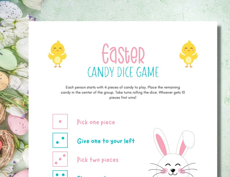 Easter Candy Dice Game, Printable Easter Game, Dice Games for Kids ...