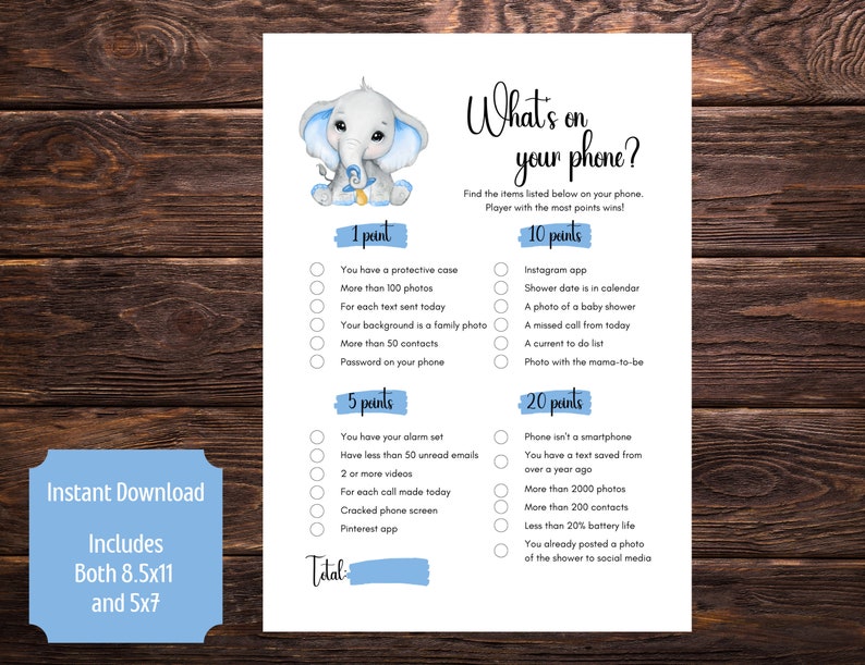 Whats on Your Phone Baby Shower Game Blue Elephant Baby - Etsy