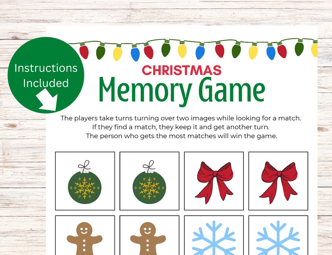 Christmas Memory Game, Christmas Matching Game, Printable Christmas ...