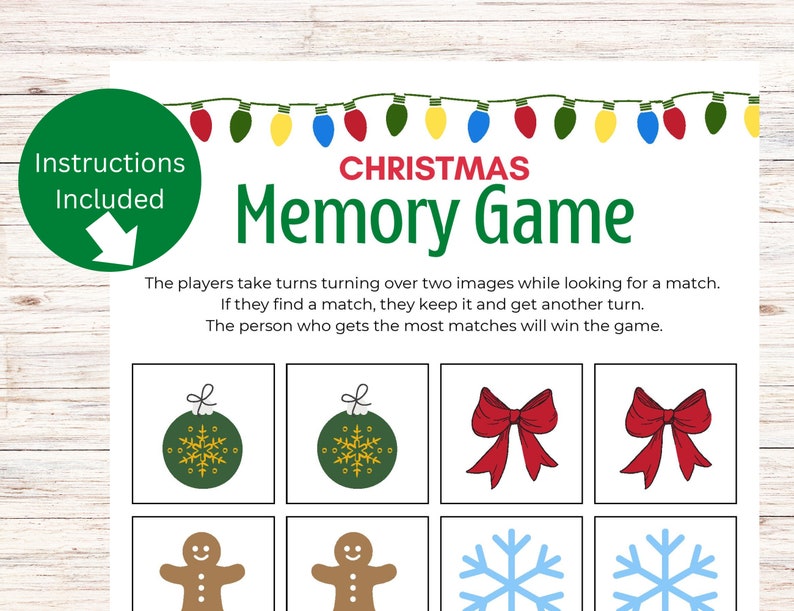 Christmas Memory Game, Christmas Matching Game, Printable Christmas ...