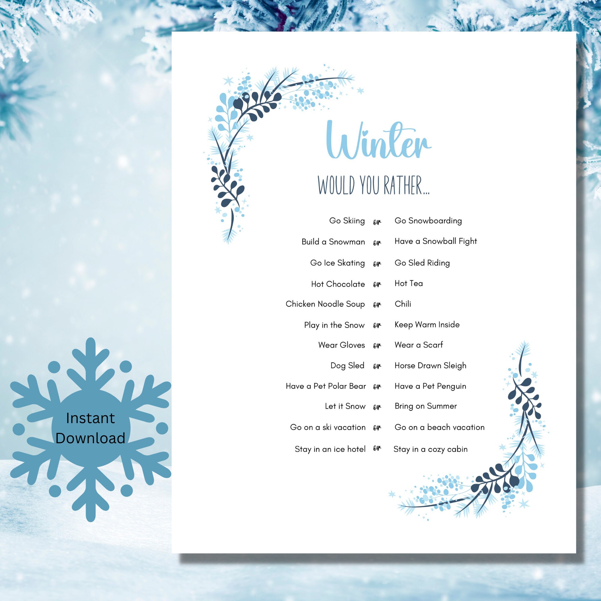 Winter Would You Rather Game, Winter This or That Game, Printable ...