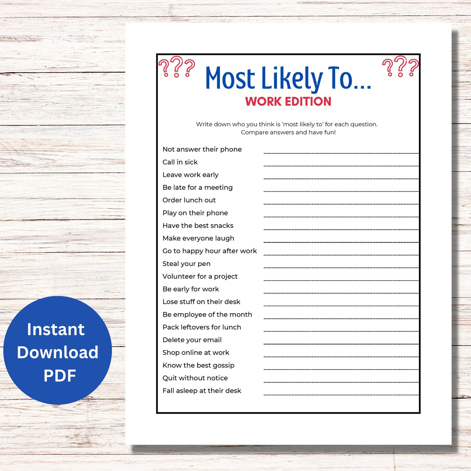 Most Likely to Work Game, Team Building Games, Office Party Games, Work ...