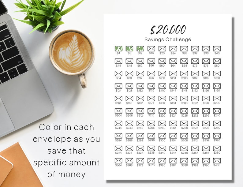 20K Savings Challenge, 100 Envelope Challenge, 20K in 100 Days, 100 Day ...