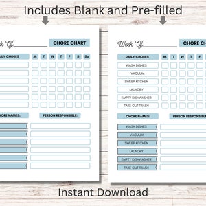 Chore Chart Printable Daily Chore Chart Couples Chore - Etsy