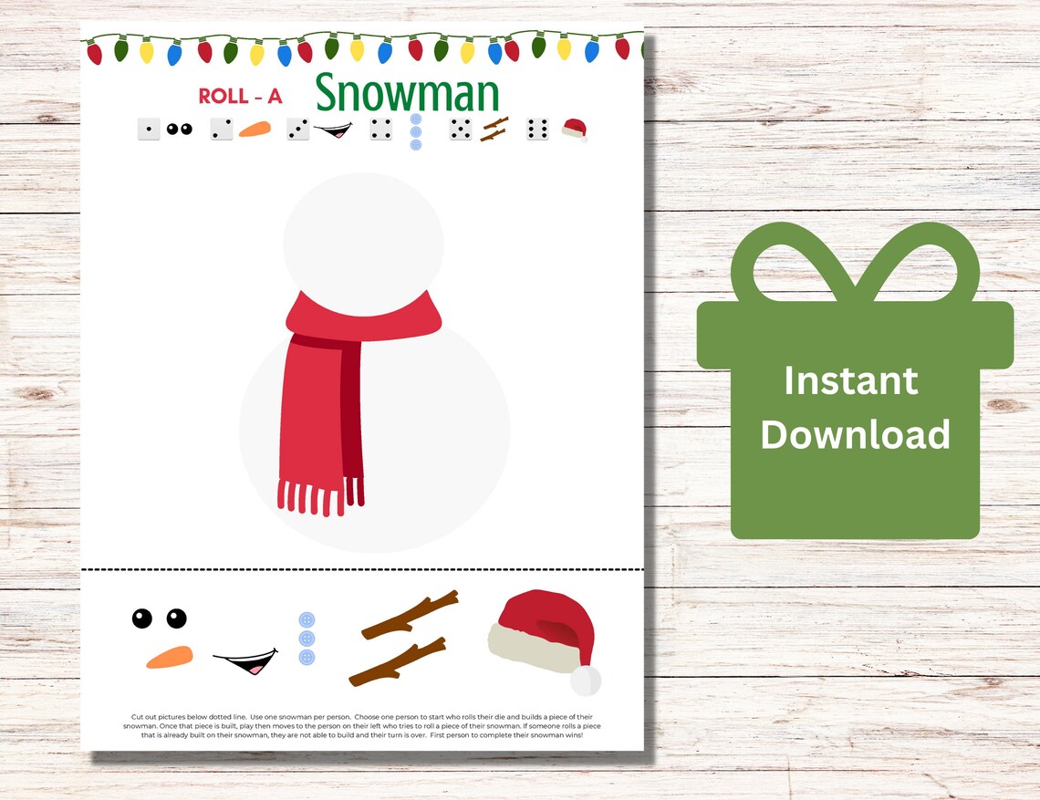 Roll A Snowman Game Printable Christmas Game Dice Game - Etsy