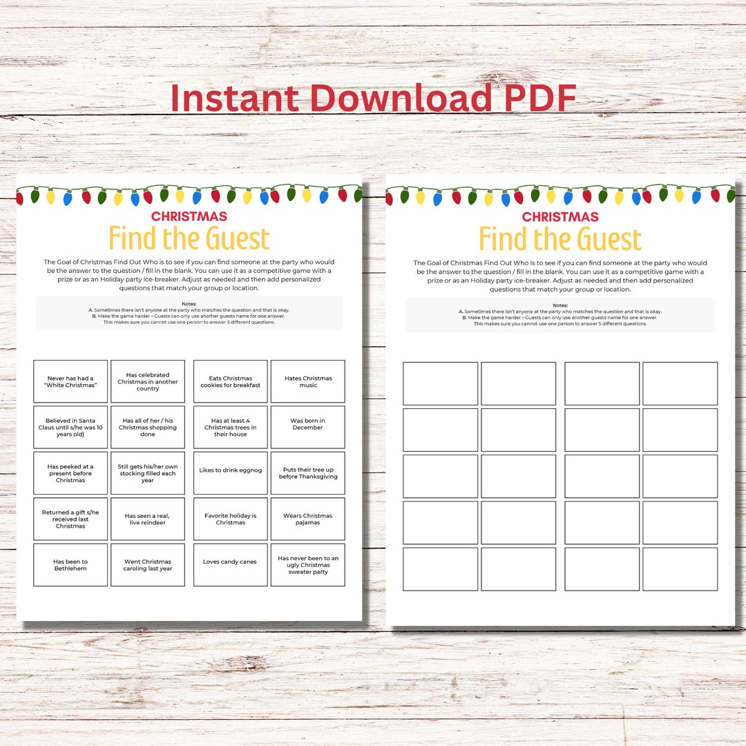 Christmas Find the Guest Game, Find Out Who Game, Christmas Party ...