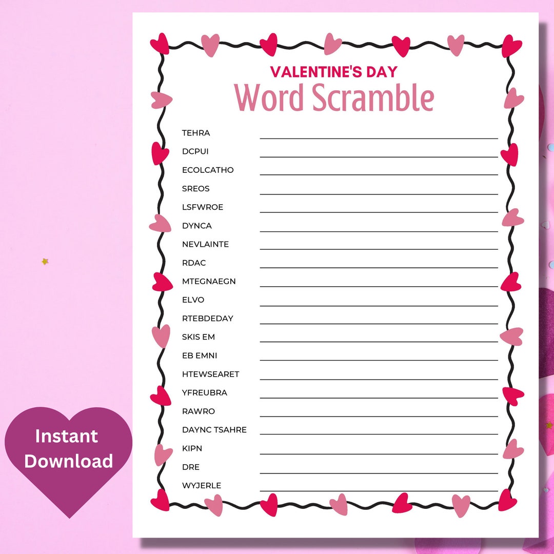 Valentines Day Word Scramble, Printable Valentines Game, Valentines ...