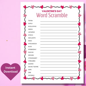 Valentines Day Word Scramble, Printable Valentines Game, Valentines ...