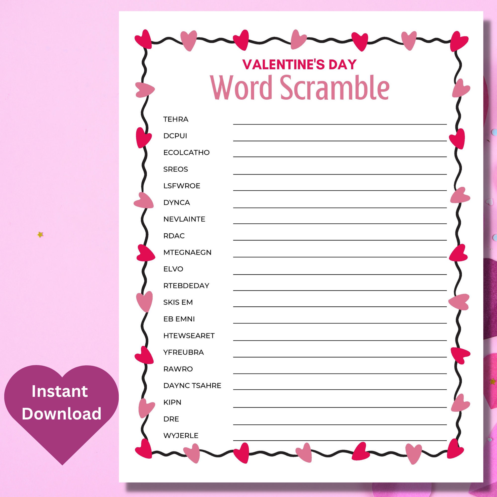 Valentines Day Word Scramble, Printable Valentines Game, Valentines ...