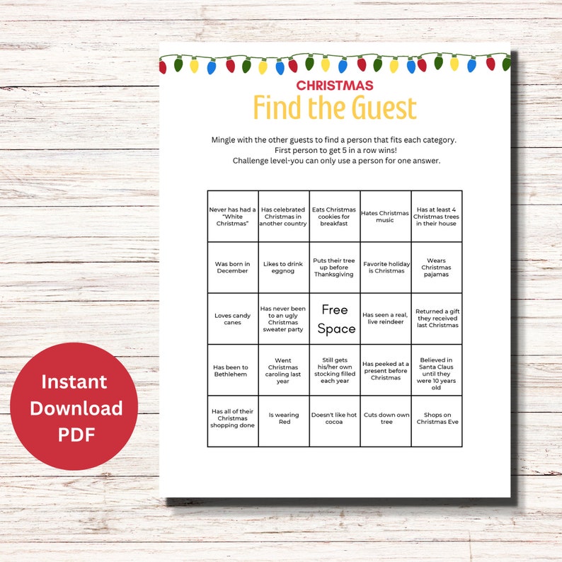 Christmas Find the Guest Game, Christmas Party Icebreaker, Christmas ...