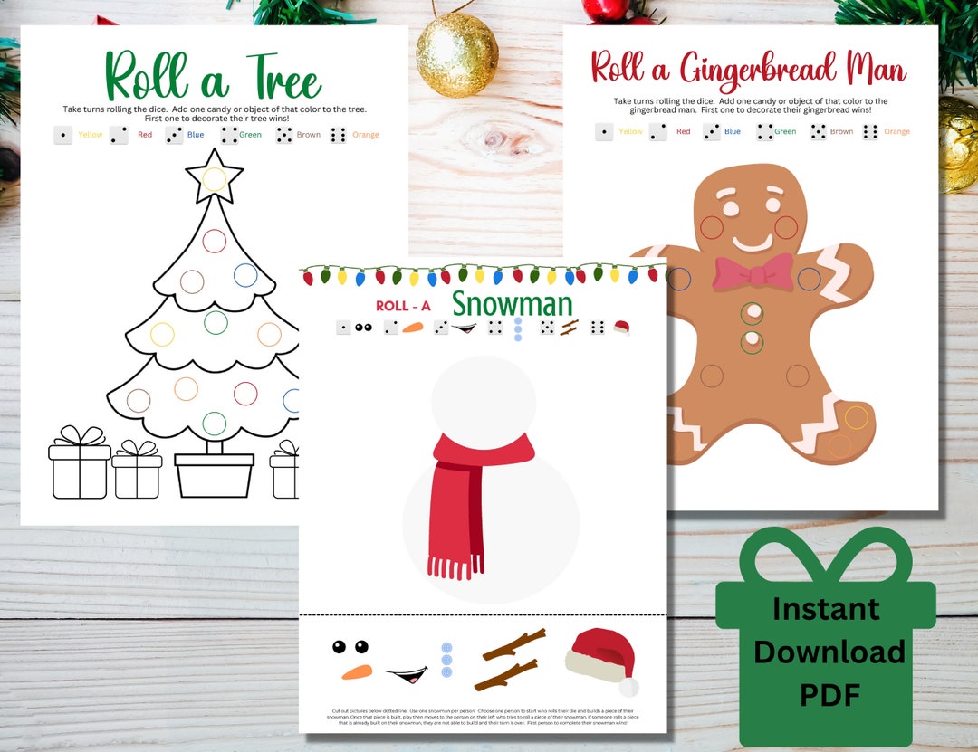 Roll a Christmas Tree Roll a Snowman Roll a Gingerbread Man - Etsy