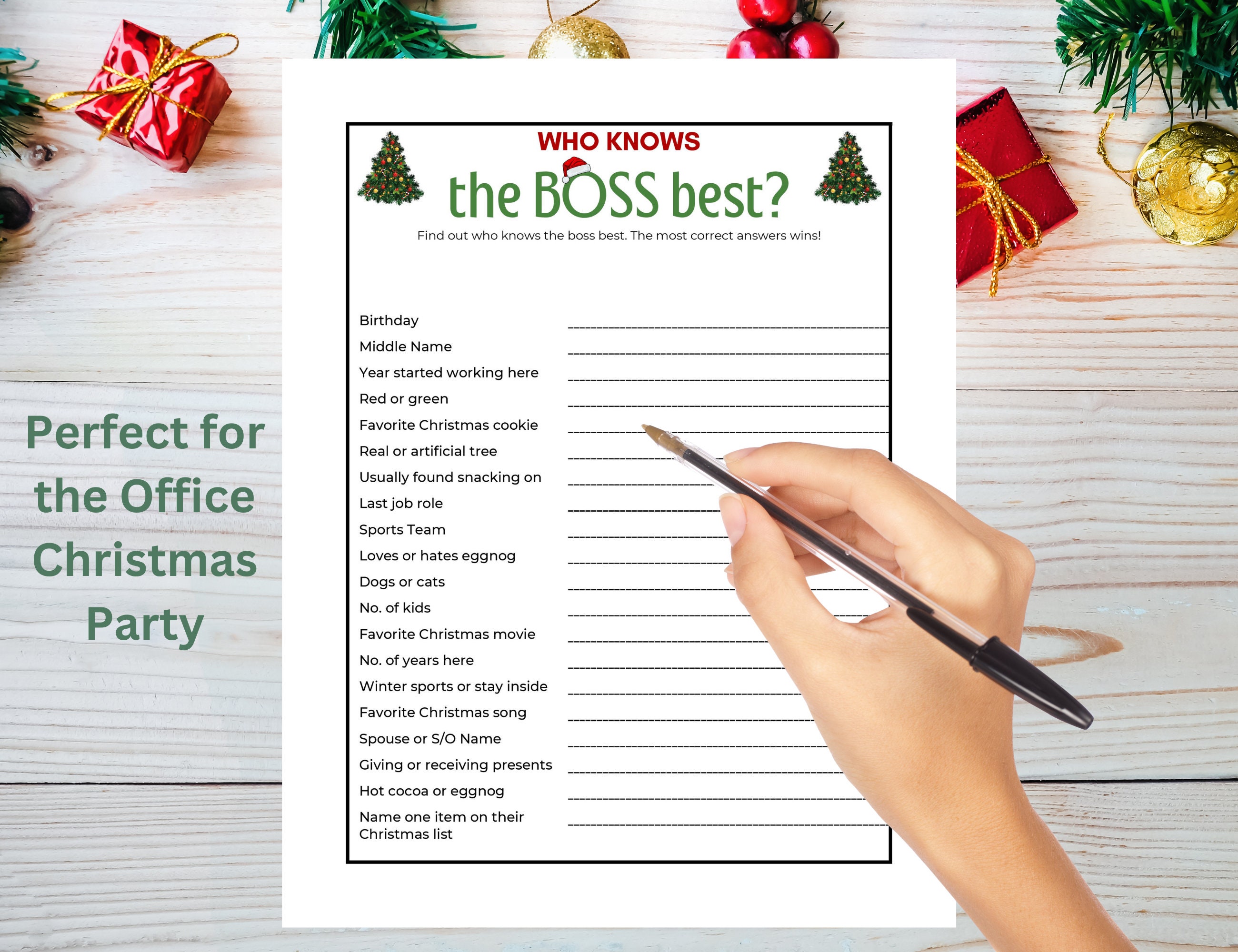 Christmas Who Knows the Boss Best Game, Office Party Games, Christmas ...