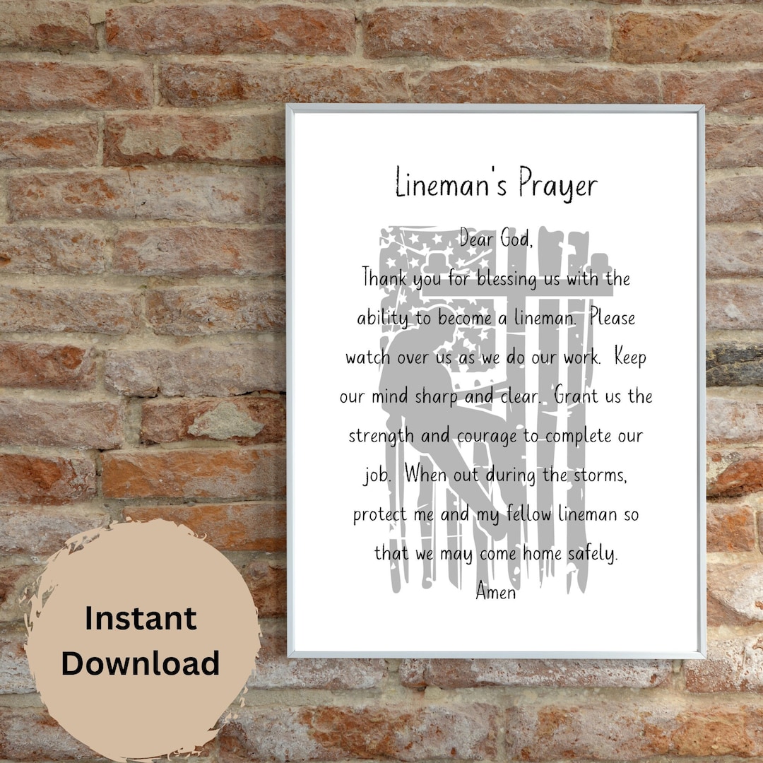 Linemans Prayer, Wall Art, Lineman Gift, Graduation Gift, Printable ...
