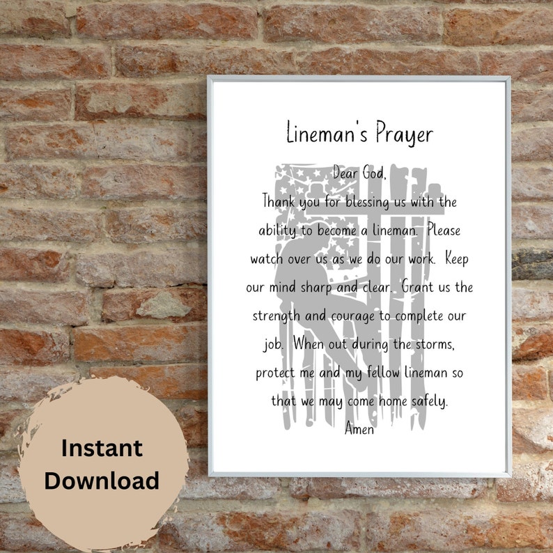 Linemans Prayer, Wall Art, Lineman Gift, Graduation Gift, Printable ...