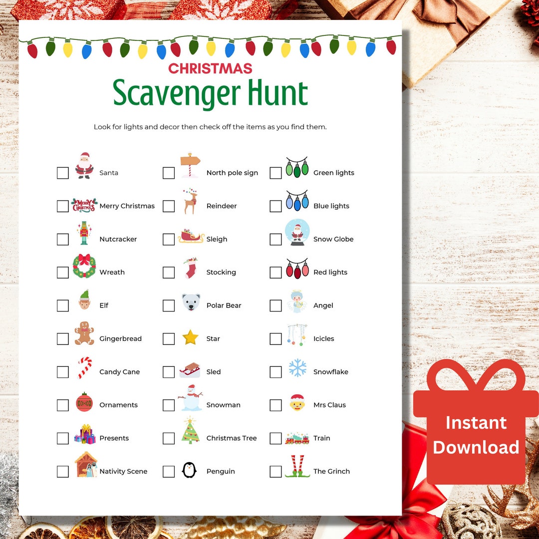 Christmas Scavenger Hunt, Printable Christmas Games for Family, Outdoor ...