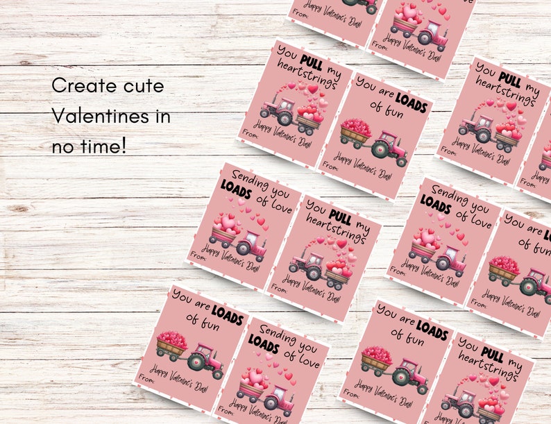 Tractor Valentines, Pink Tractor Farm Valentines, Printable Valentines ...