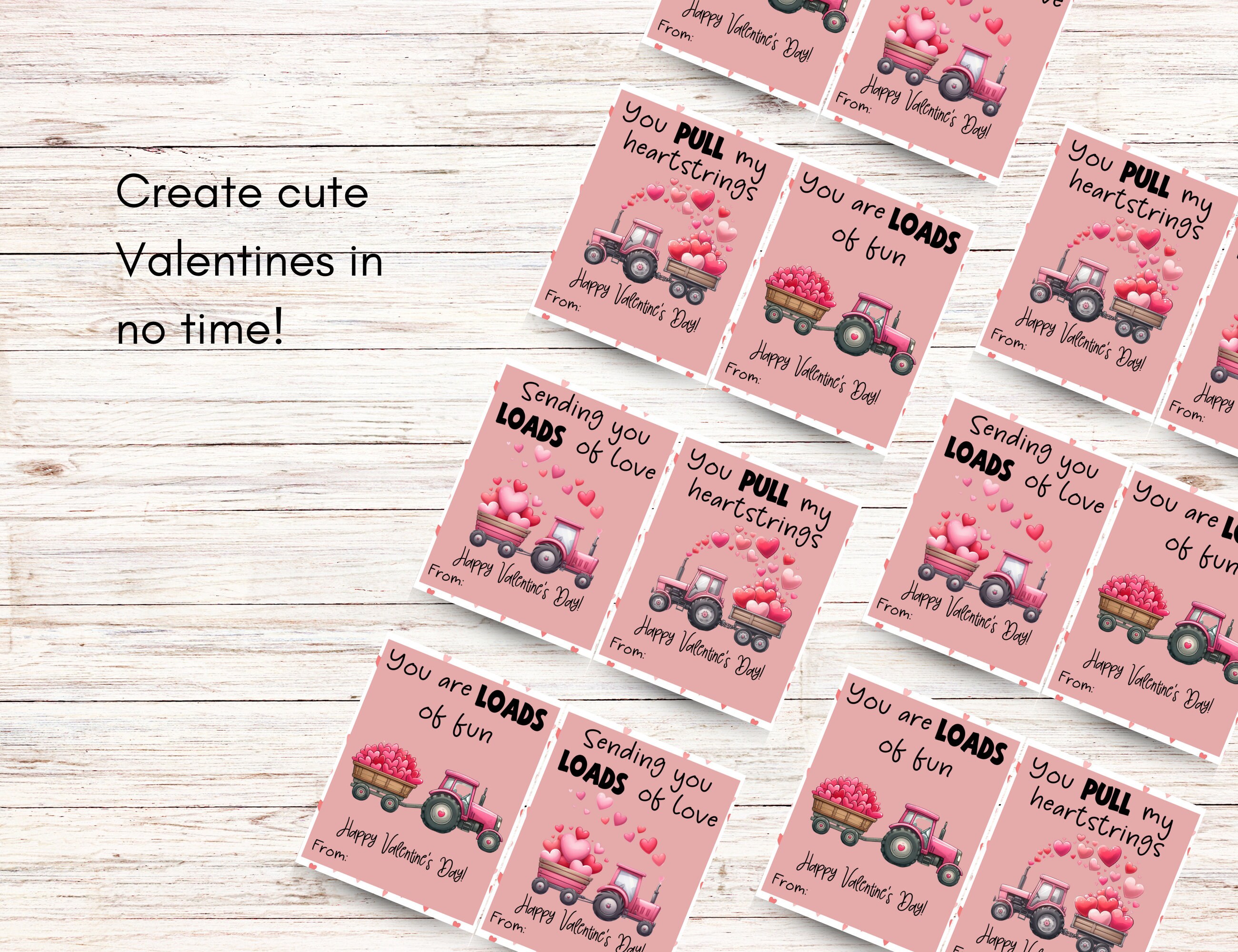 Tractor Valentines, Pink Tractor Farm Valentines, Printable Valentines ...