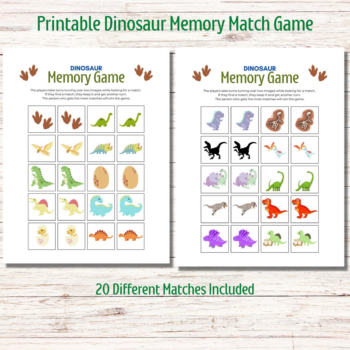 Dinosaur Memory Matching Game, Dinosaur Games for Kids - Etsy