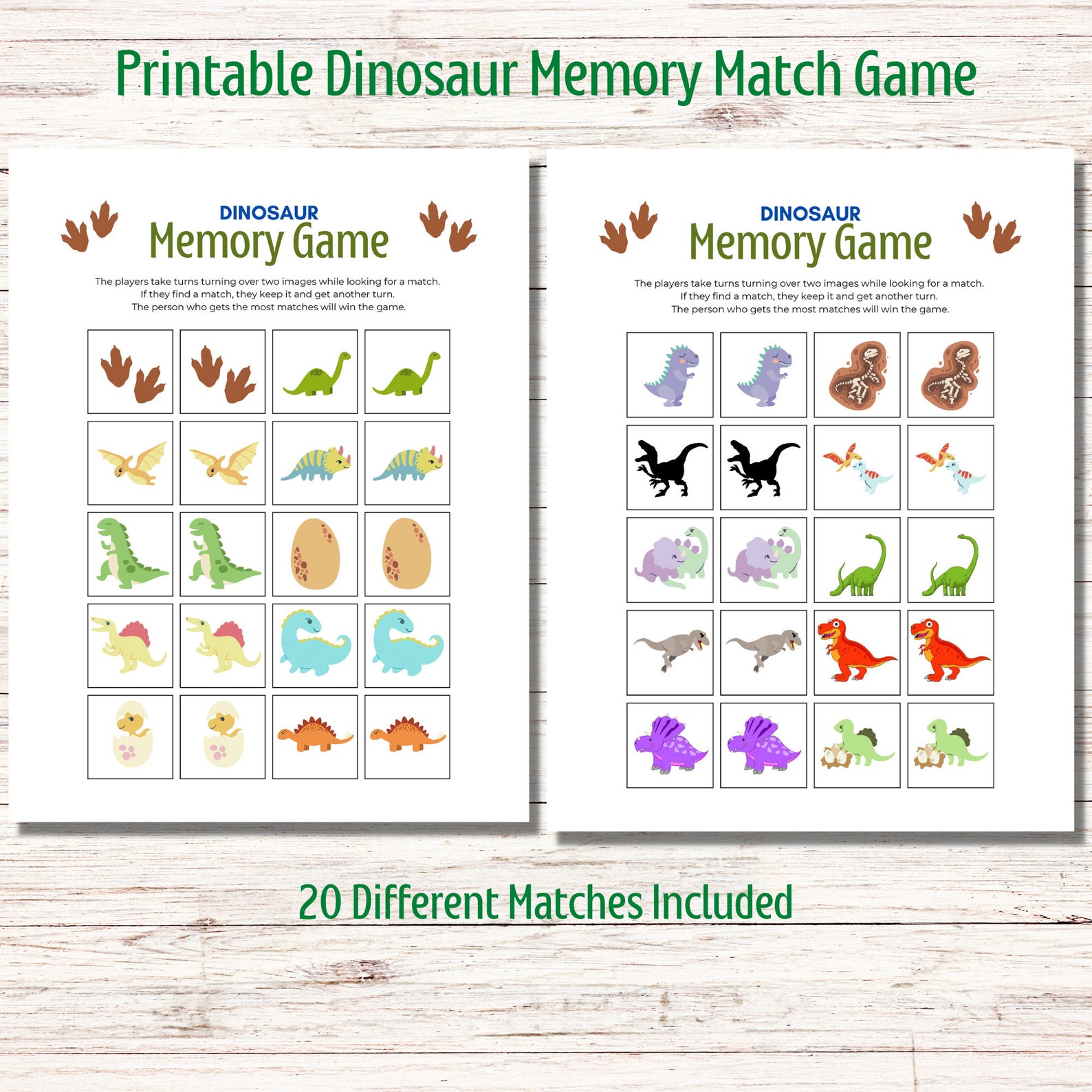 Dinosaur Memory Matching Game, Dinosaur Games for Kids - Etsy