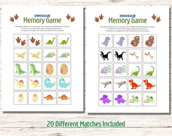 Printable Dinosaur Matching Game for Kids - 48 Cards - Fun Educational ...