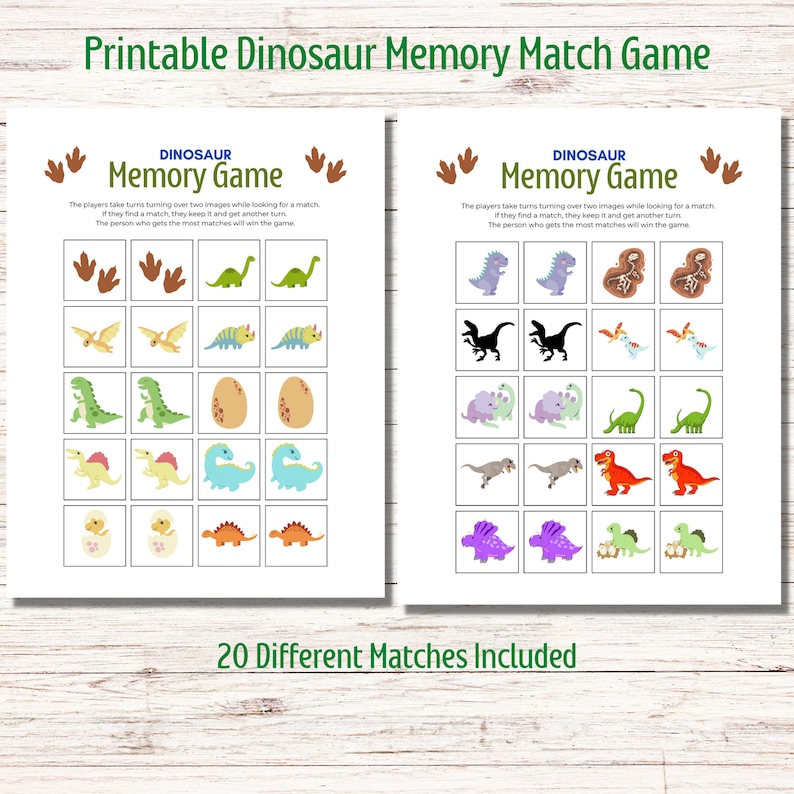 Dinosaur Memory Matching Game, Dinosaur Games for Kids - Etsy