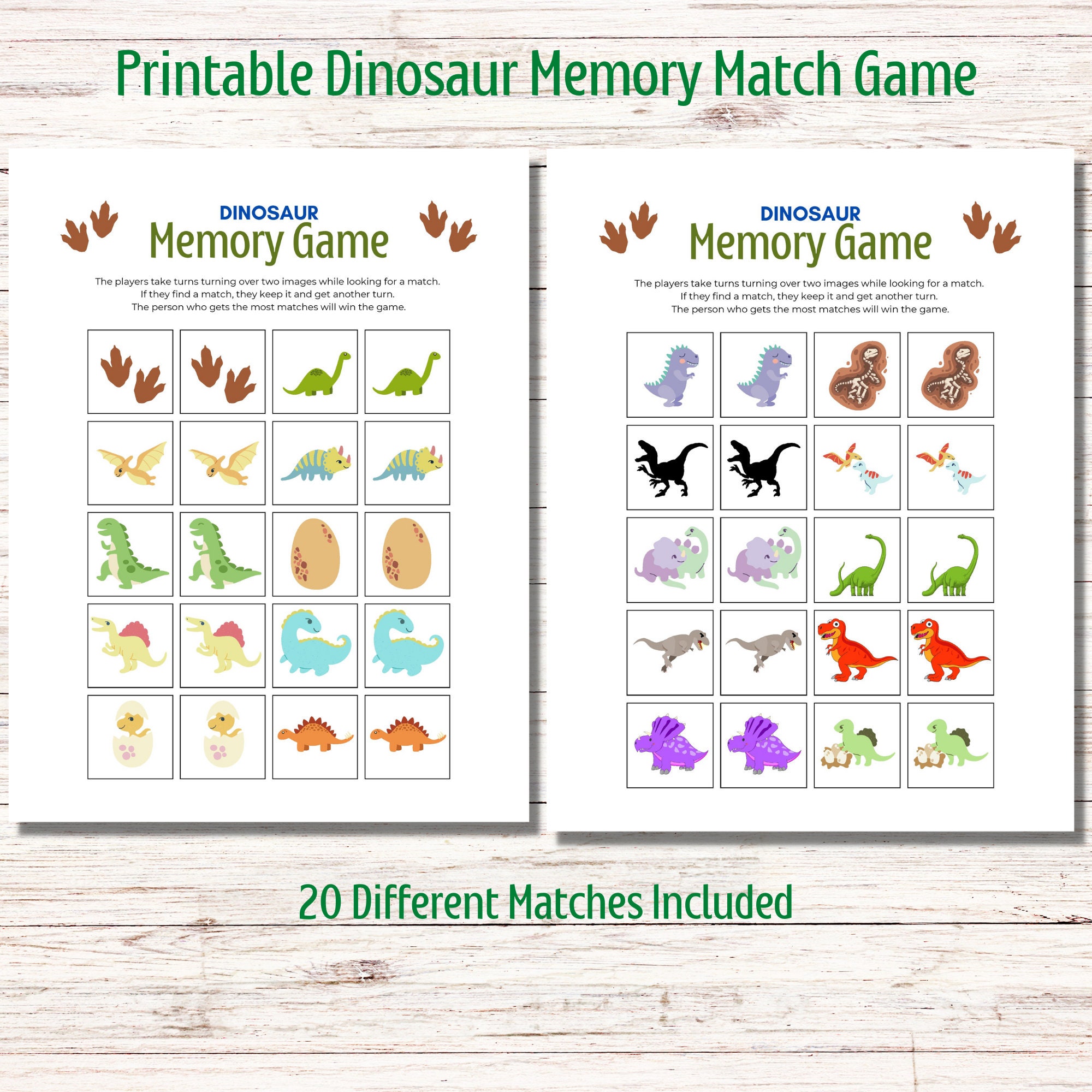 Dinosaur Memory Matching Game, Dinosaur Games for Kids - Etsy